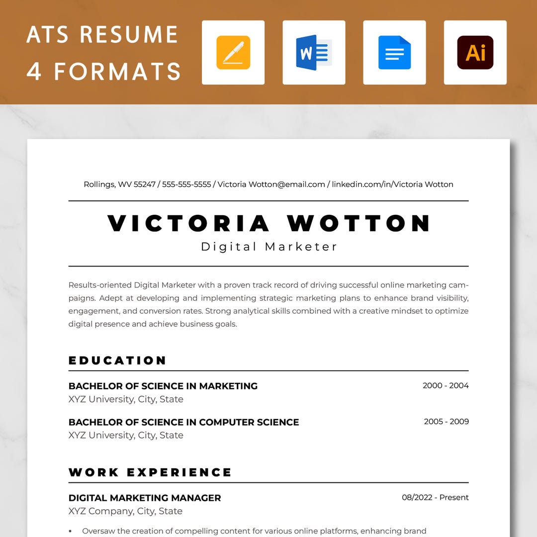 ATS Friendly Digital Marketer Resume Template Word, Freelancer Resume ...