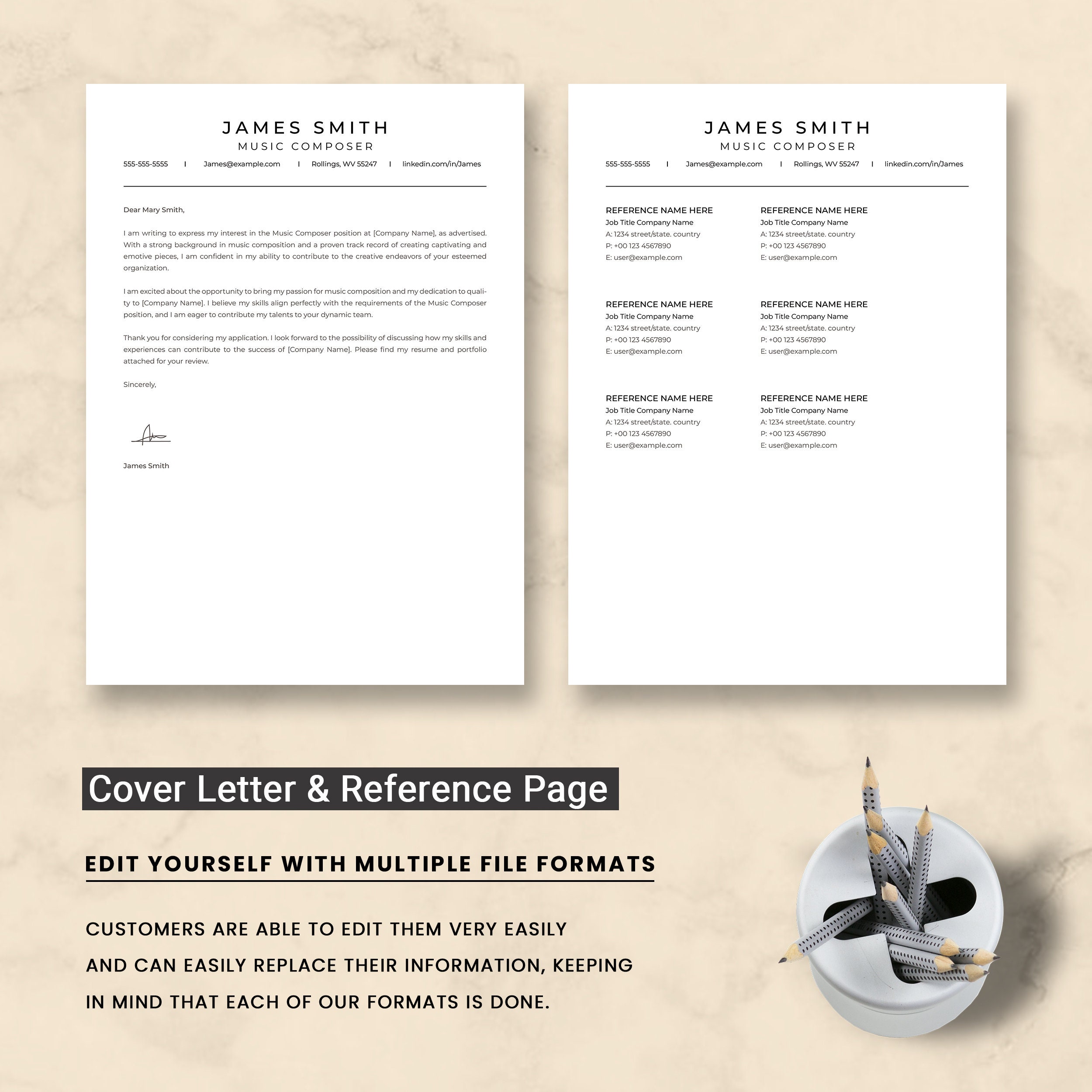 ATS Friendly Music Composer Resume Template | Resume + Cover Letter ...