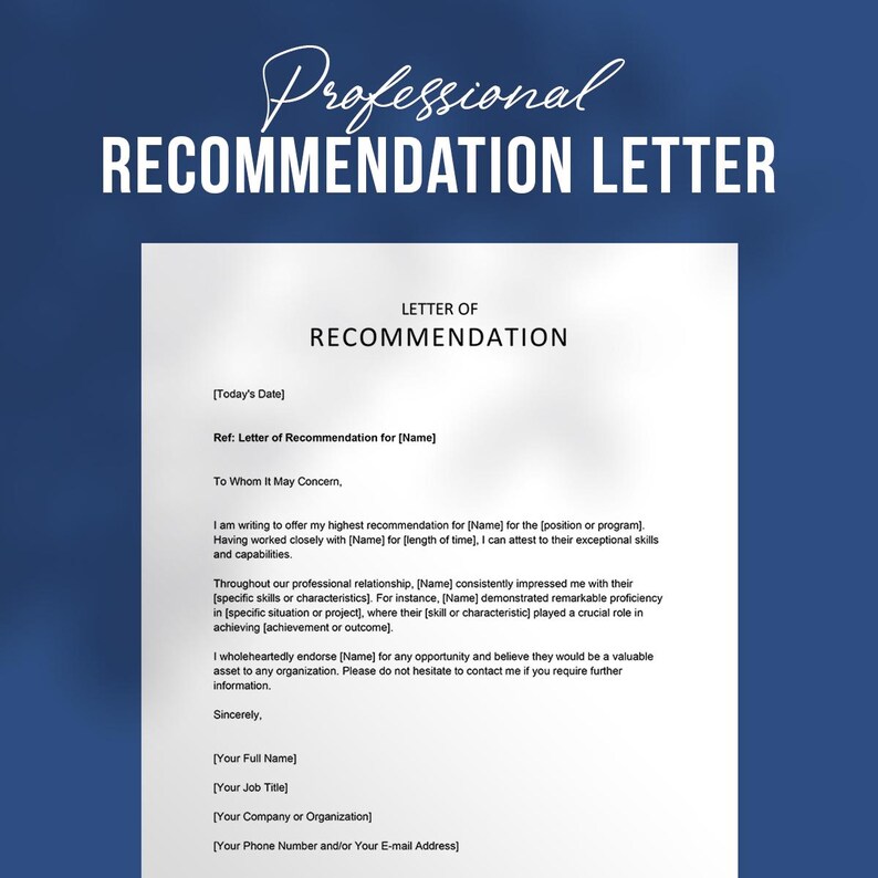 Professional Letter of Recommendation Template, Character ...