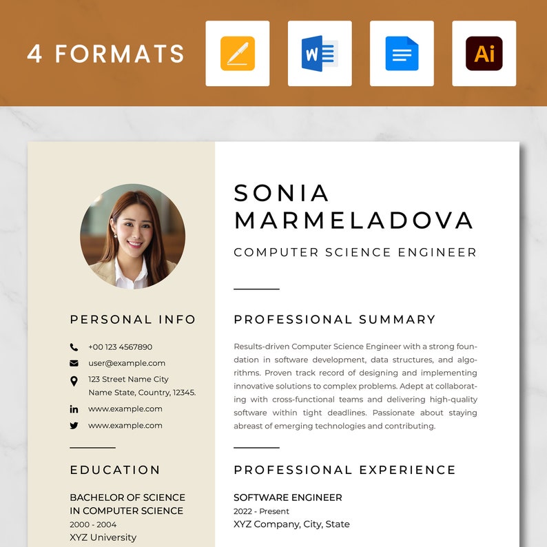 Computer Science Resume Template Google Docs Word & Pages - Etsy