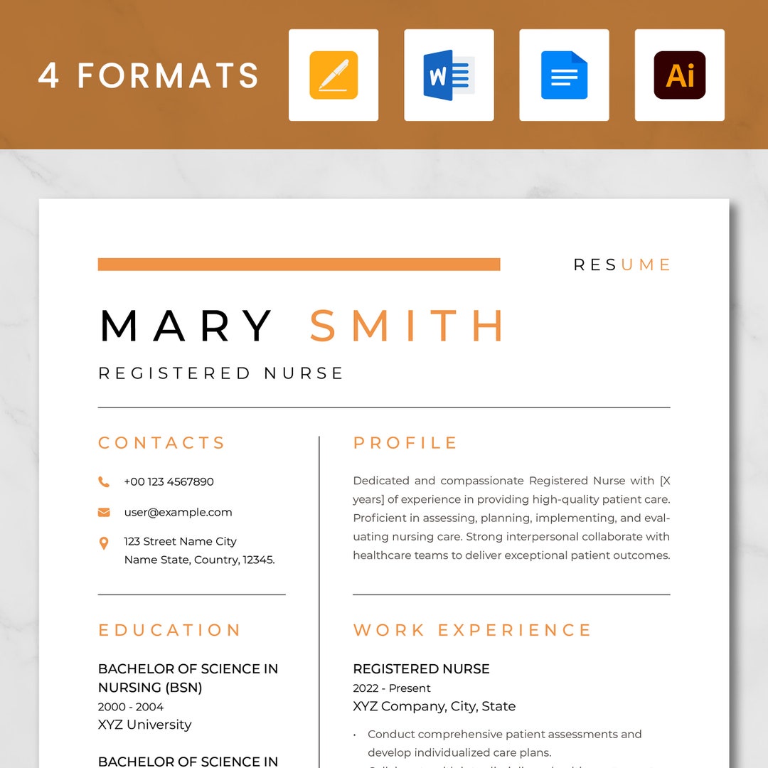 Registered Nurse Resume Template Word & Google Docs | Nursing Resume ...