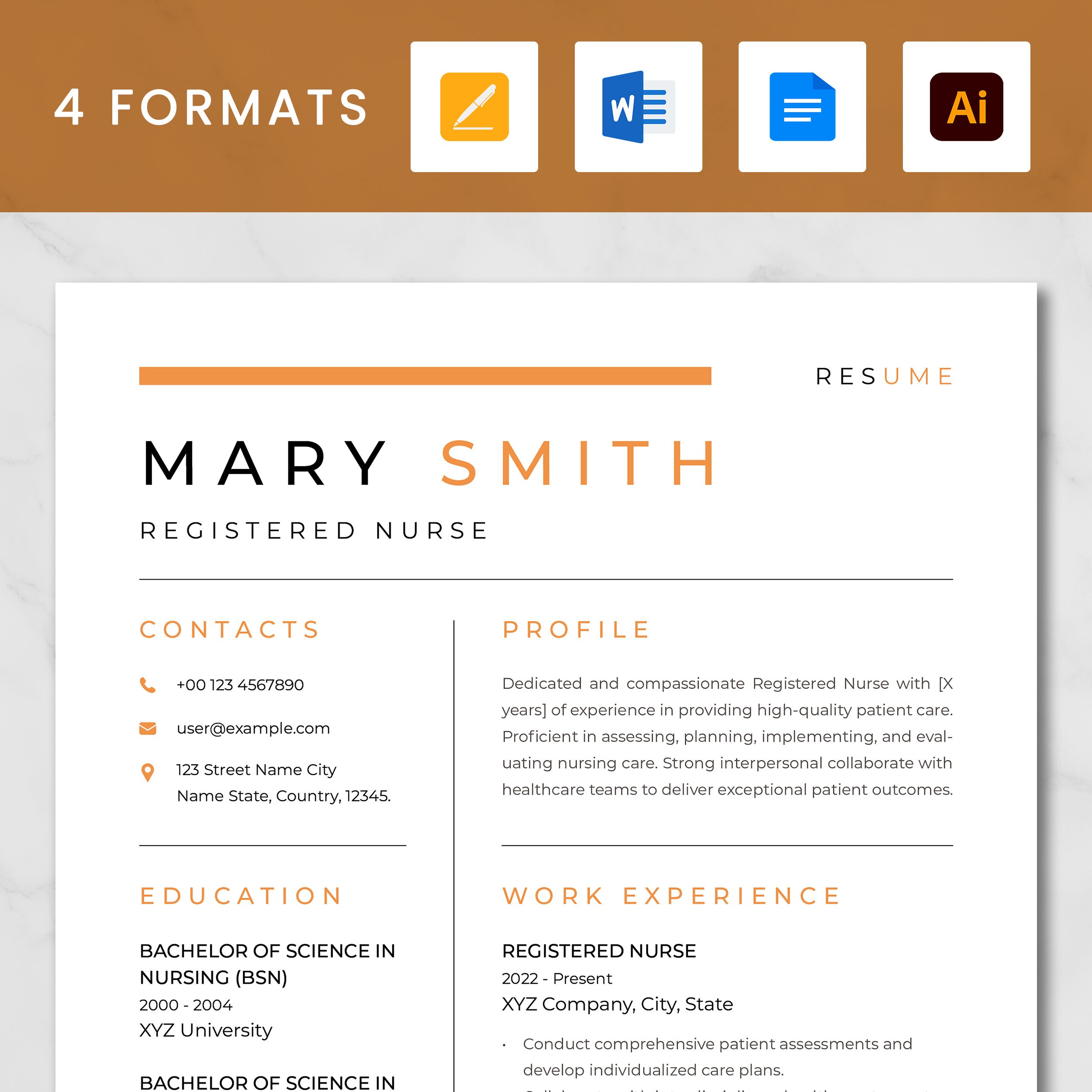 Registered Nurse Resume Template Word & Google Docs Nursing Resume ...