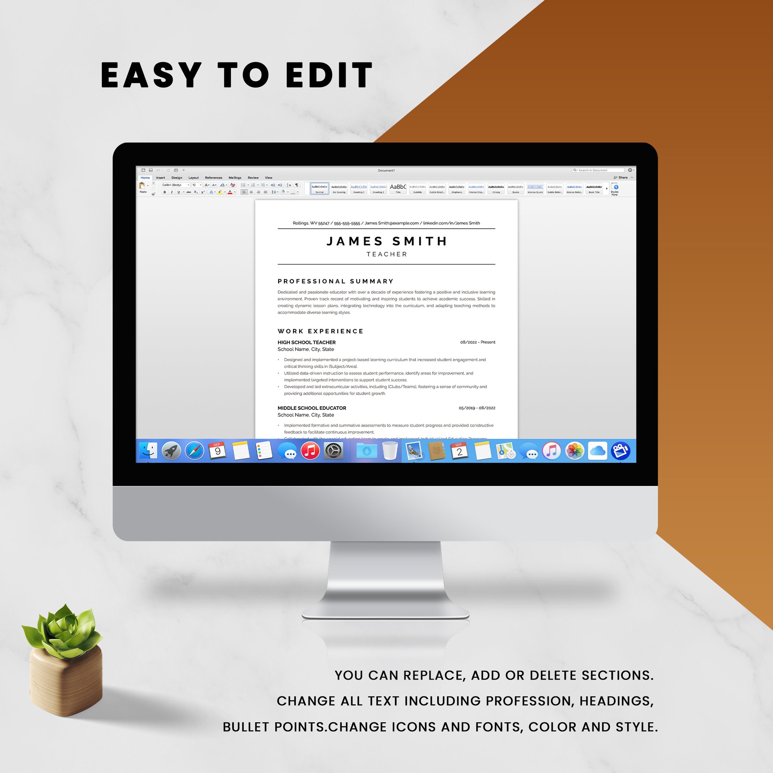 ATS Modern Teacher Resume Template Word, Google Docs | Teaching Resume ...
