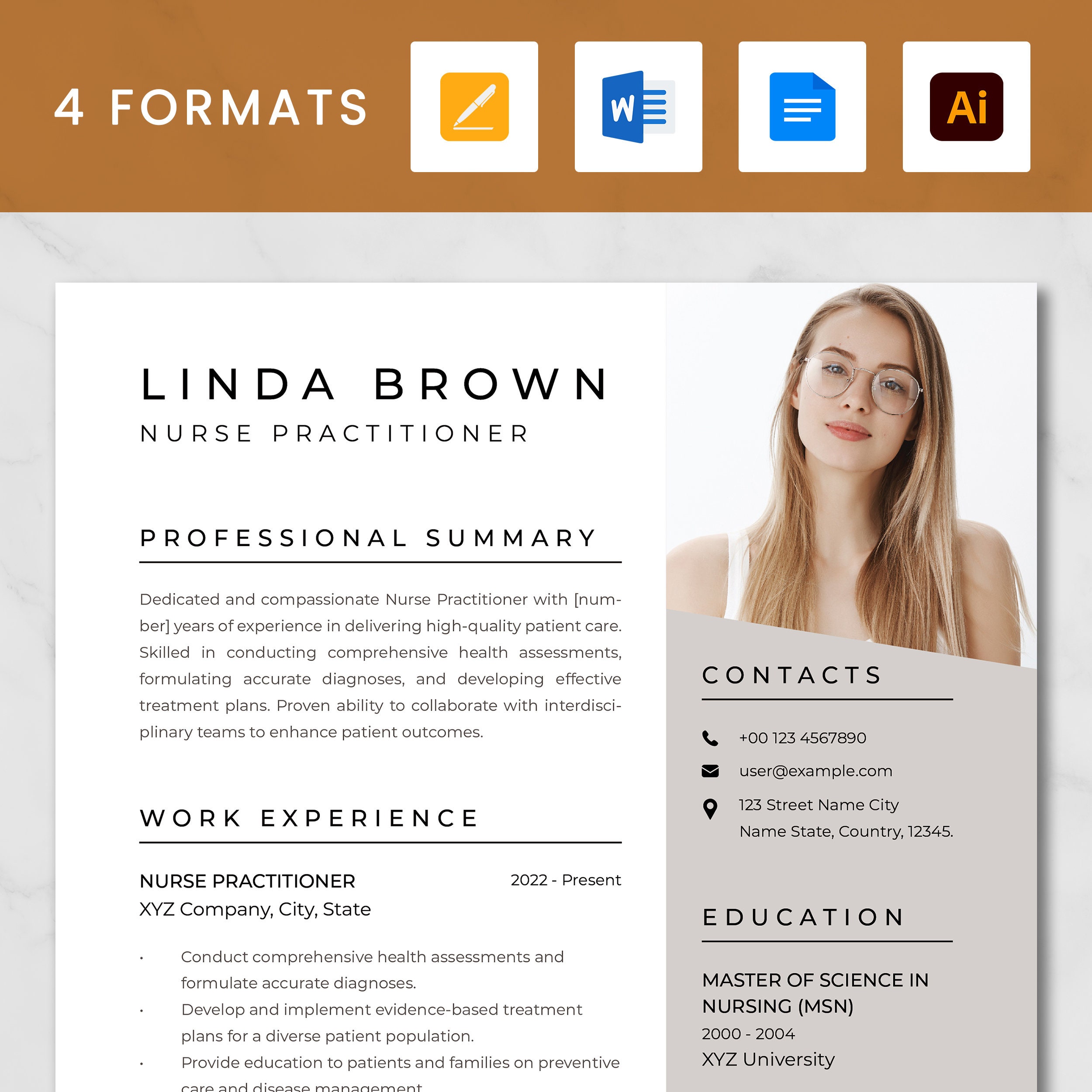 Nurse Practitioner Resume Template / Word, Google Docs, MAC Pages / 1 ...