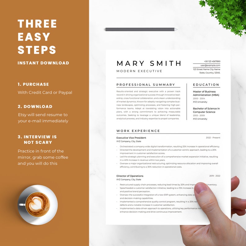 ATS Friendly Modern Executive Resume Template No Image Business Resume ...