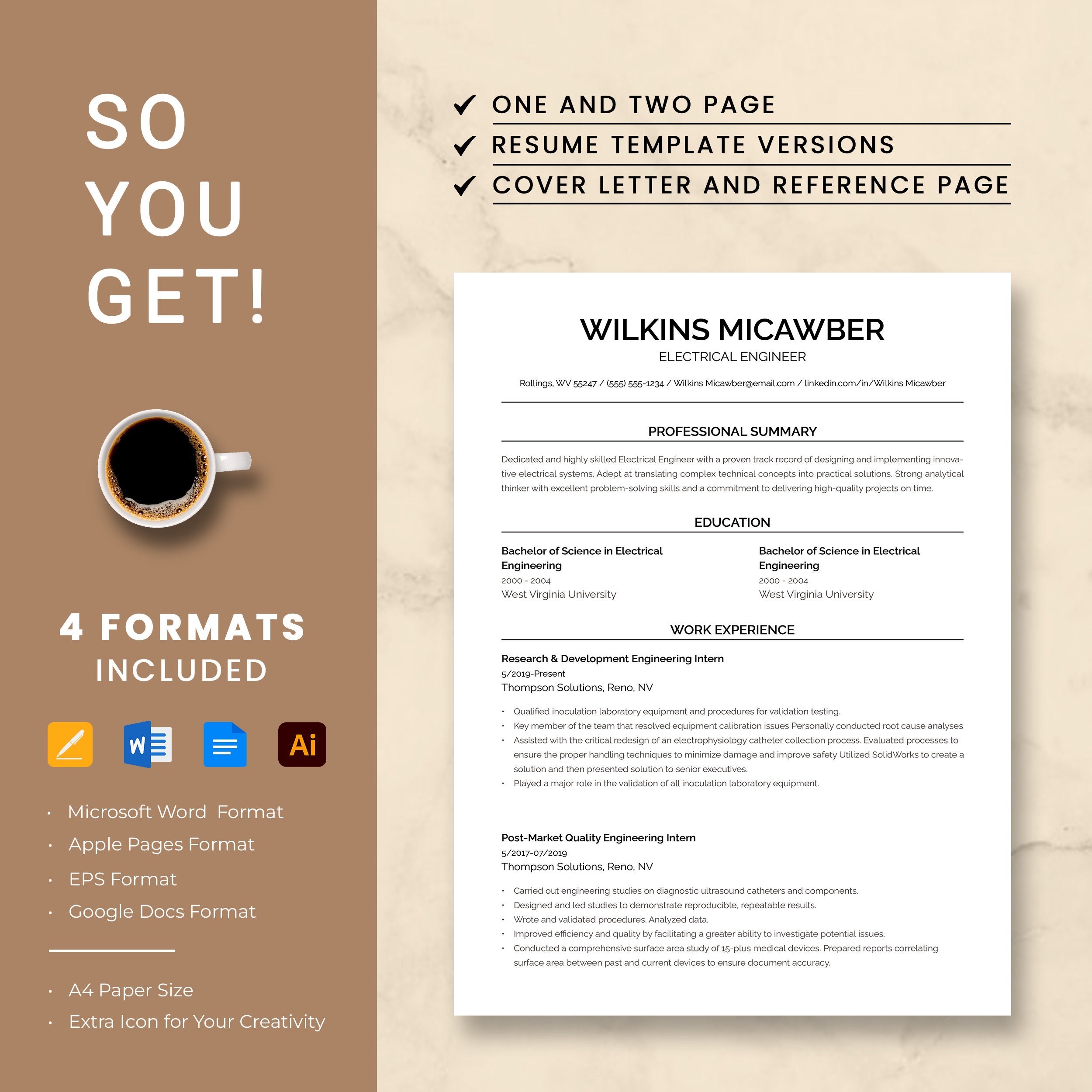 ATS Friendly Electrical Engineer Resume Template Google Docs ...