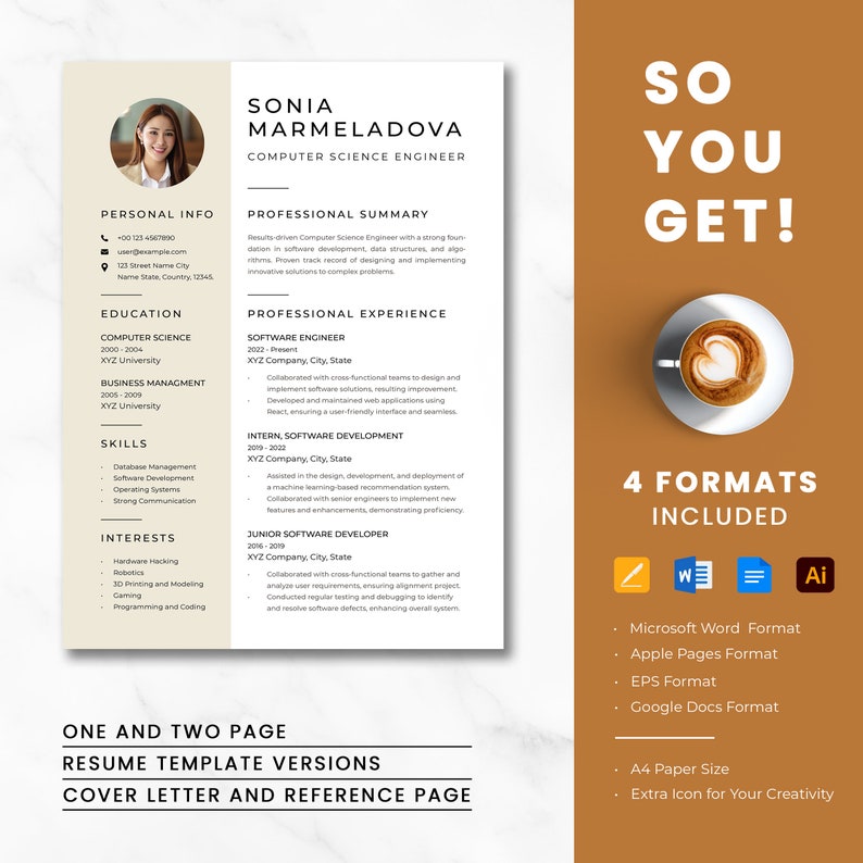 Computer Science Resume Template Google Docs Word & Pages - Etsy