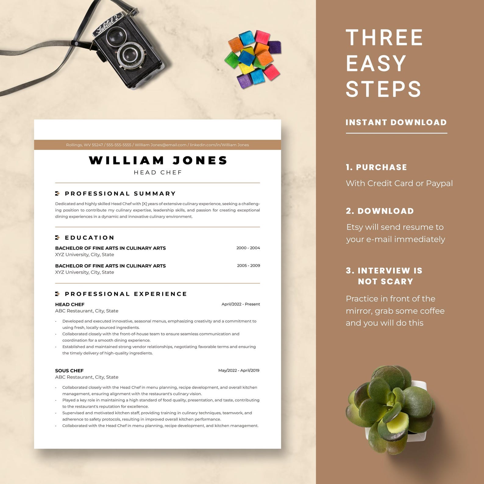 Head Chef Resume Template Word, Google Docs, Mac Pages Editable Resume ...