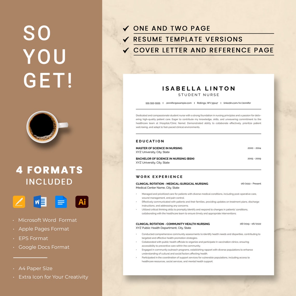 ATS Ready Student Nurse Resume Template Google Docs, Word, Pages ...