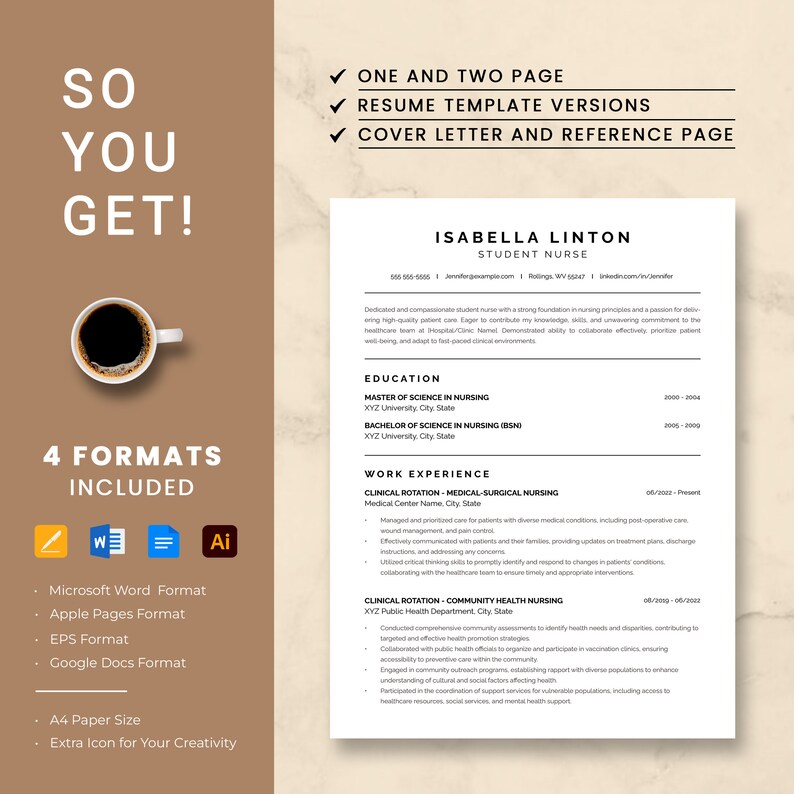 ATS Ready Student Nurse Resume Template Google Docs, Word, Pages ...