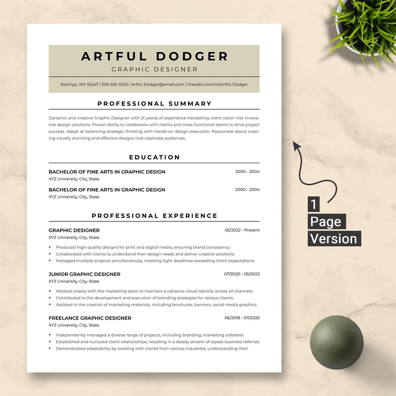 Modern Graphic Designer Resume for Pages, ATS Friendly Resume Template ...