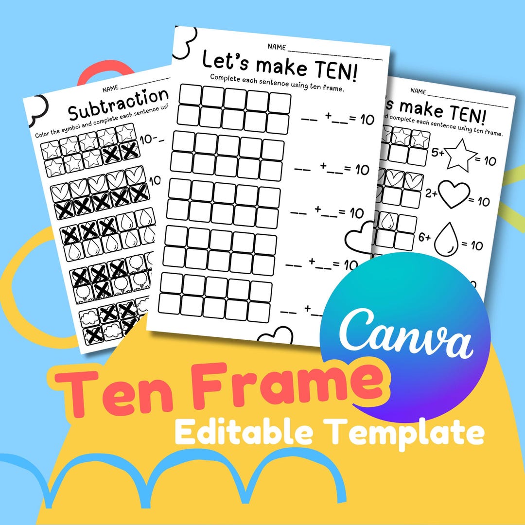 Ten Frame Worksheets Editable Canva Template - Etsy