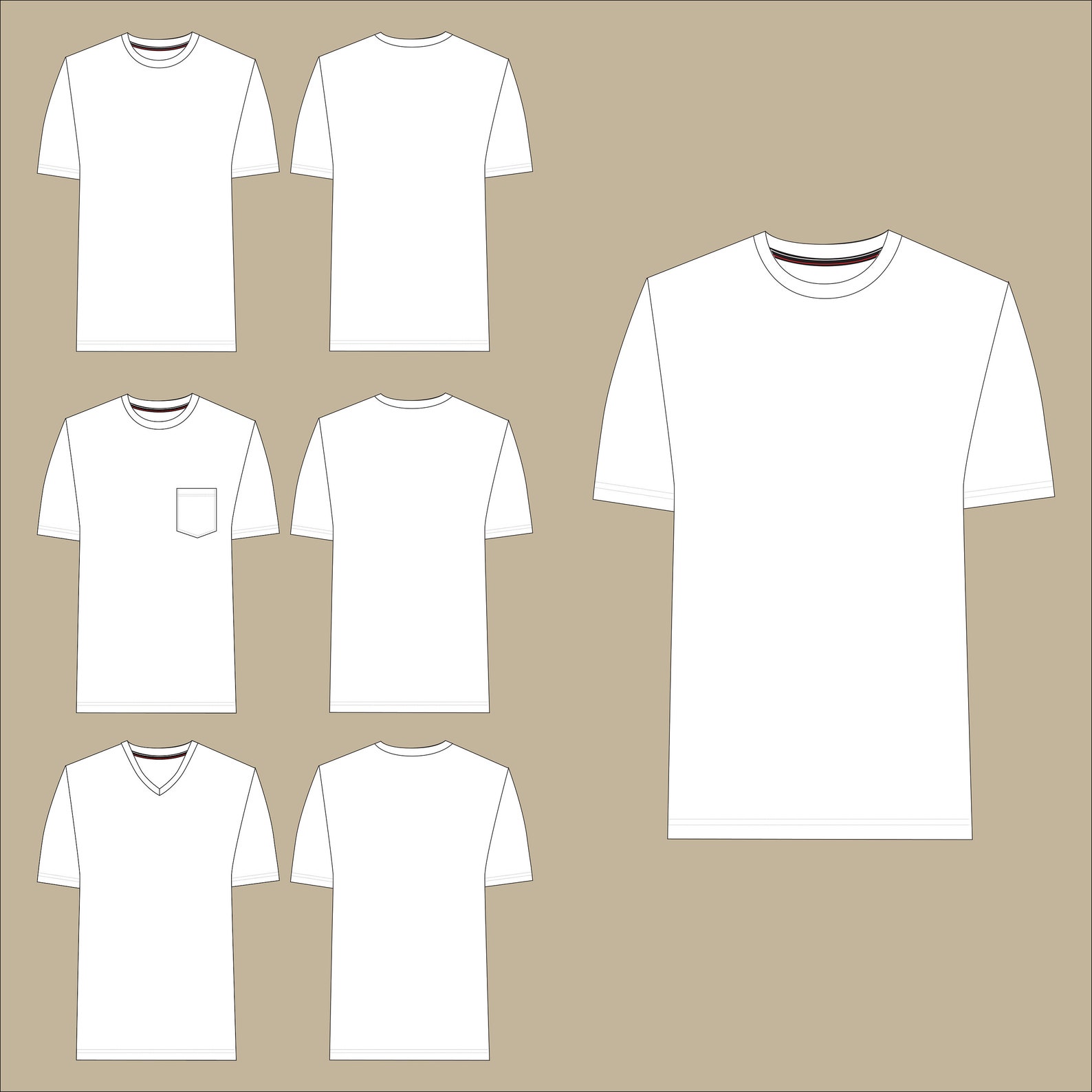 INSTANT DOWNLOAD Basic Tee Tshirt T-shirt Vector Flat Drawing for ...
