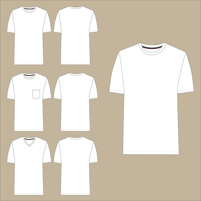 INSTANT DOWNLOAD Basic Tee Tshirt T-shirt Vector Flat Drawing for ...