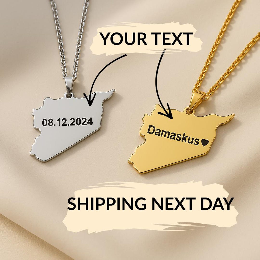 Personalized Syria Outline Map Necklace With Custom Engraving Jewelry ...