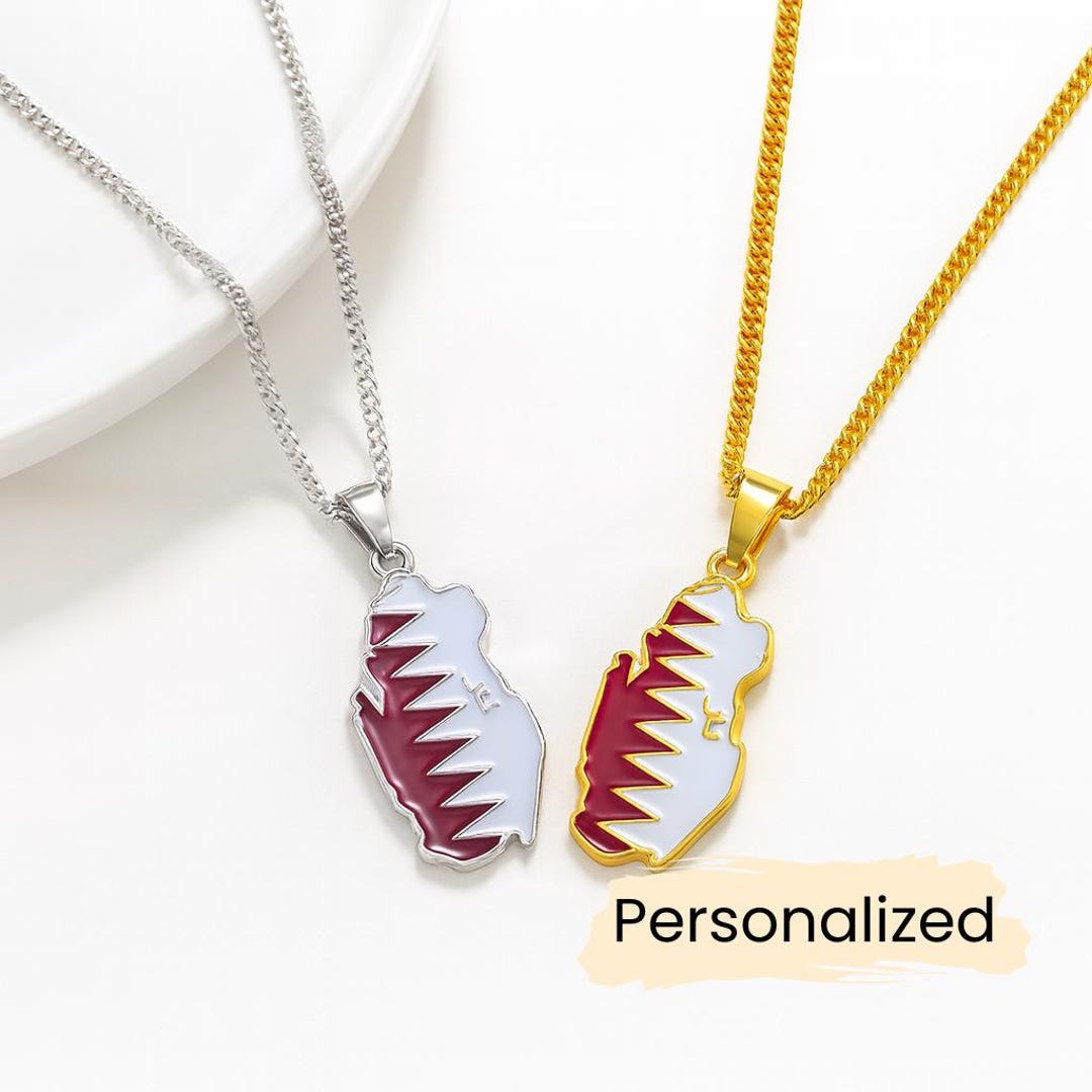 Qatar Flag Necklace – Qatar Map Necklace – Country Pendant – Qatar ...