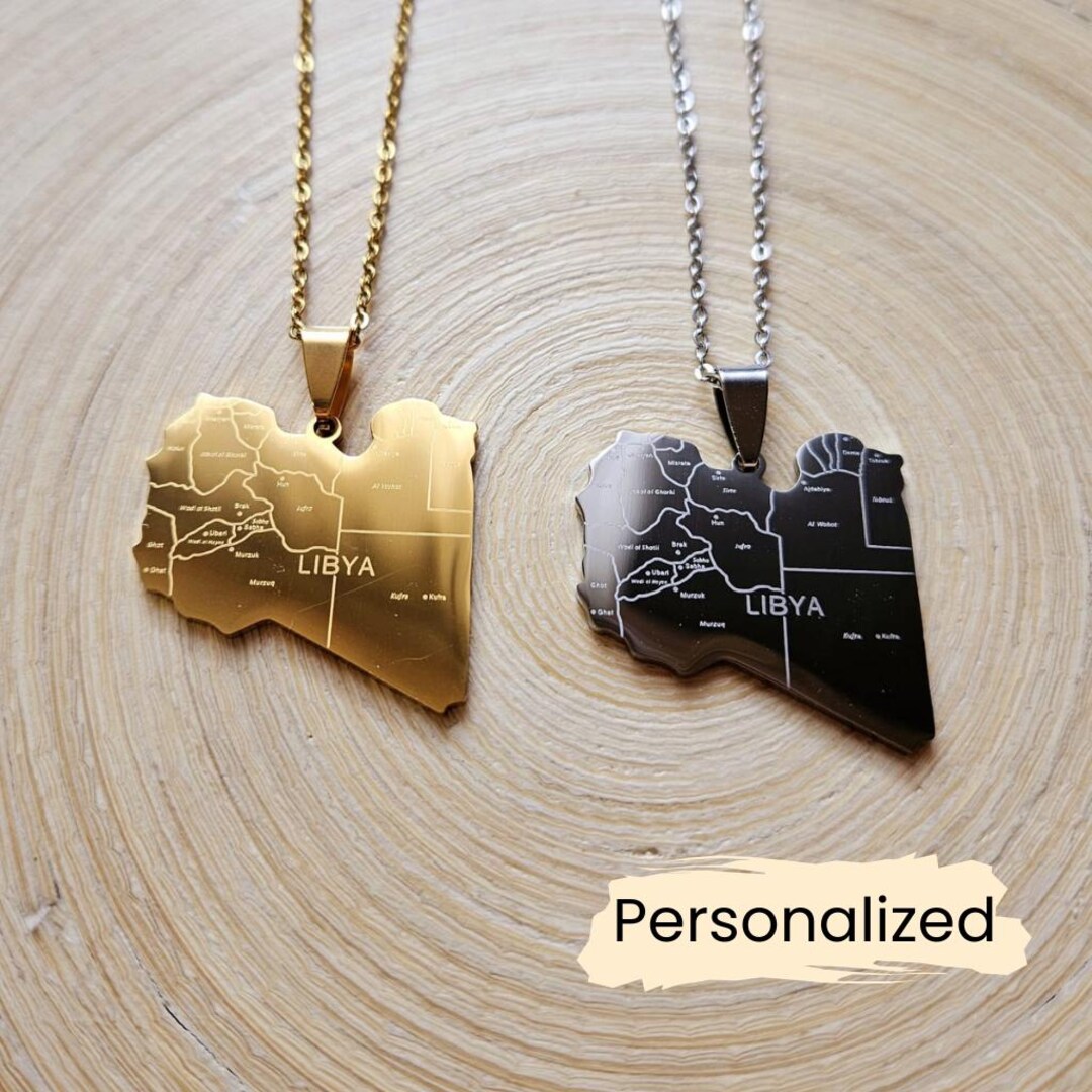 Libya Necklace – Libya Map Necklace – Stainless Steel Map Pendant of ...