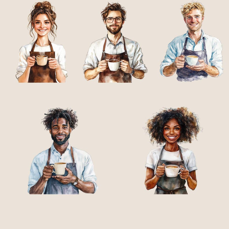 Barista Clipart Bundle, 14 Diverse Nationality Baristas, 300 DPI PNG ...