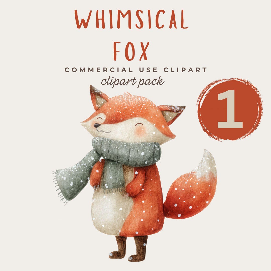 Whimsical Fox Clipart, Woodland Animal Illustration, Cute Winter Fox ...