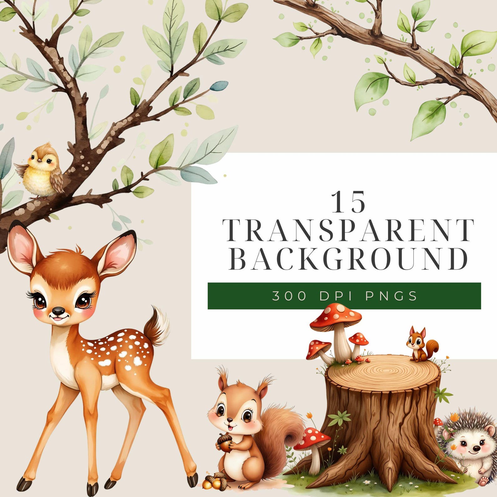Woodland Animals Clipart Bundle PNG, Forest Animal Clip Art, Cute Baby ...