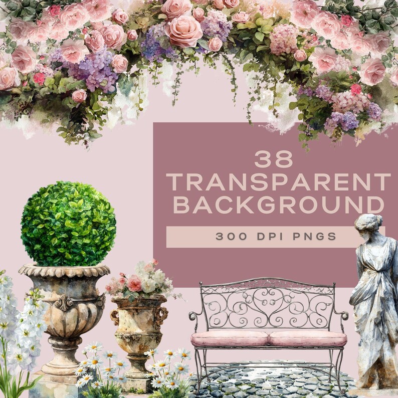 Secret Garden Clipart Bundle, Watercolour Floral Clipart, Wedding and ...