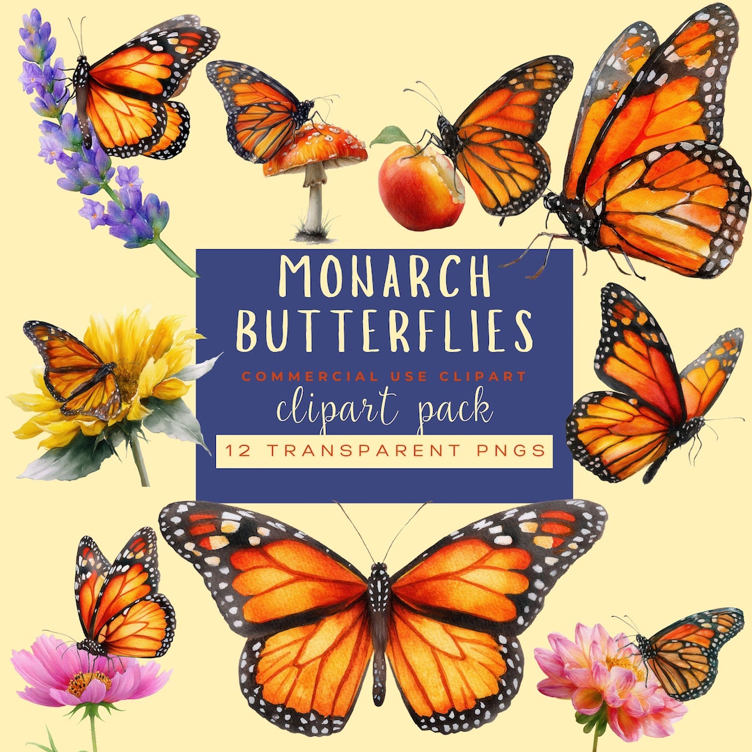Watercolour Monarch Butterflies Clipart, Digital Butterfly PNG Bundle ...