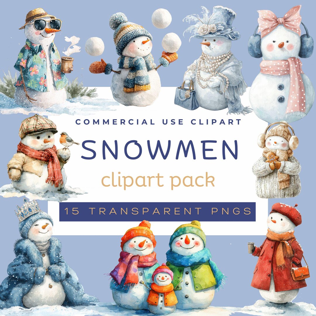 Snowman Winter Clipart, Quirky Snowmen Bundle, Cute Winter Clipart ...