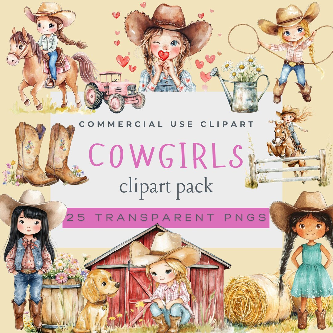Cowgirl Clipart Bundle: Watercolor Western Graphics (25 Pngs) (digital ...