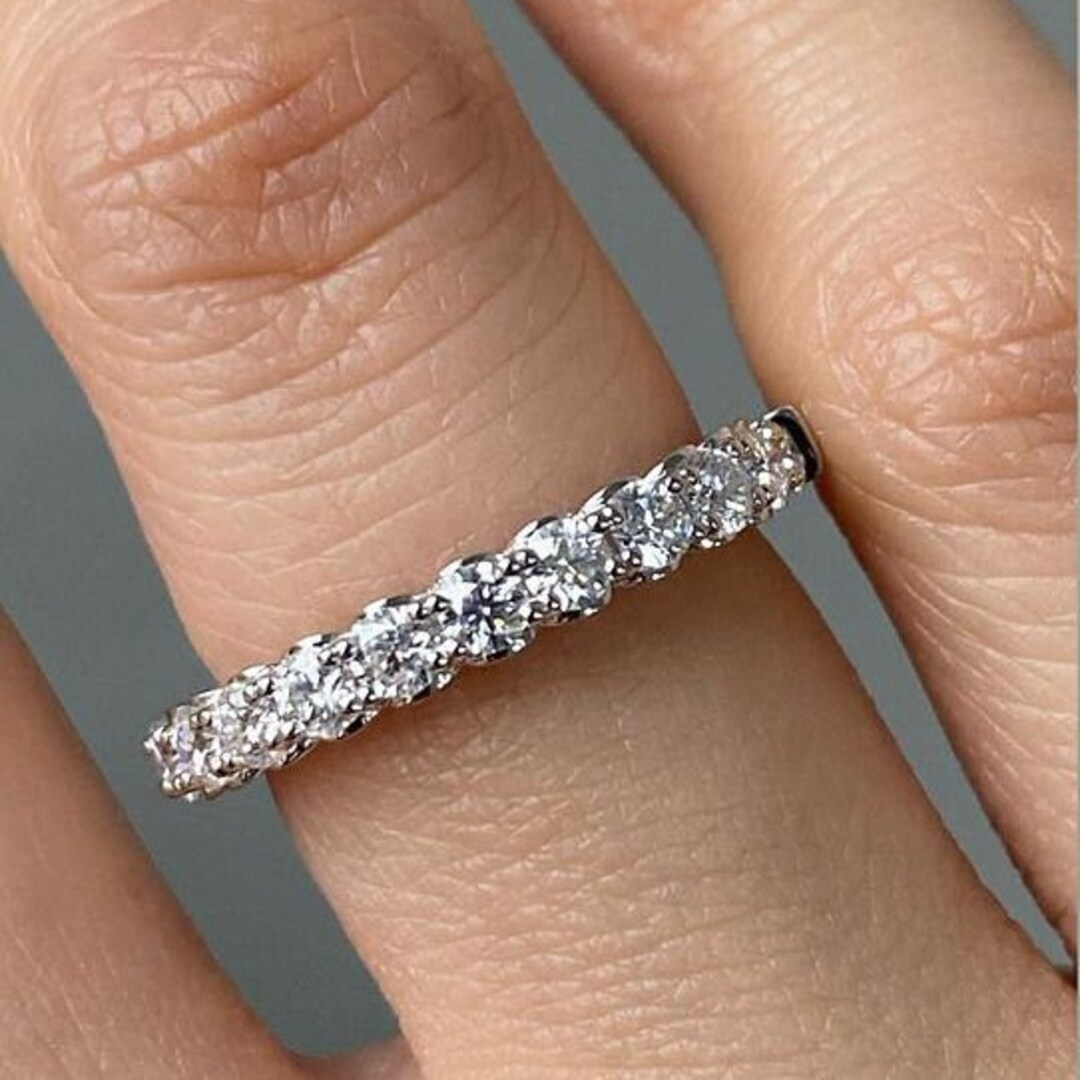 14k Solid Gold Half Eternity Band/ Round Cut Moissanite Wedding Ring ...