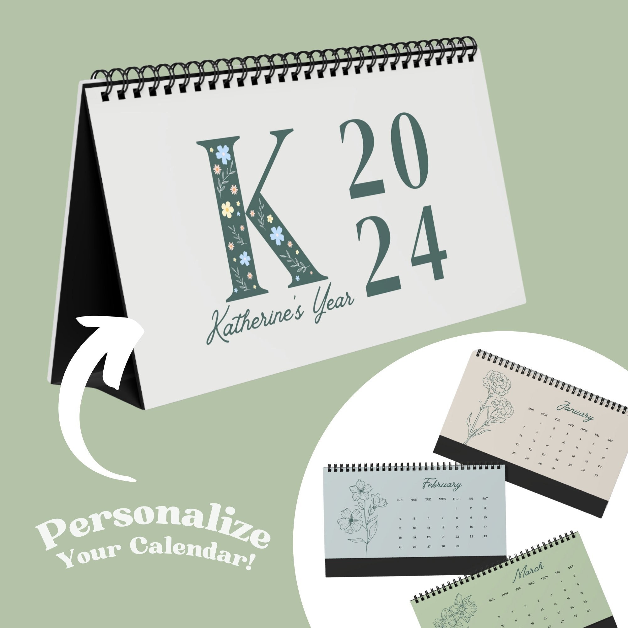 Custom Desk Calendar 2024, 2024 Calendar, Personalized Desk Decor 2024 ...
