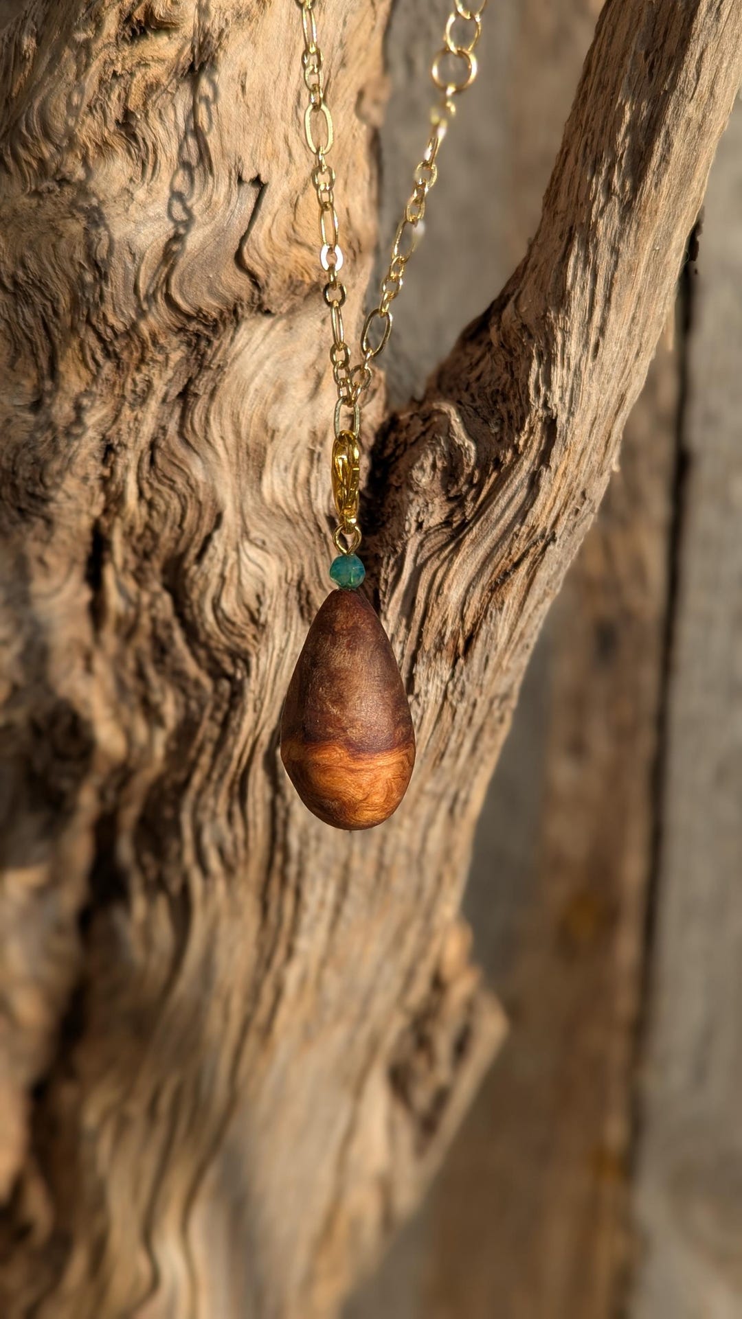 Spruce Wood Bead in a Teardrop Shape – Reddish-brown Pendant With ...