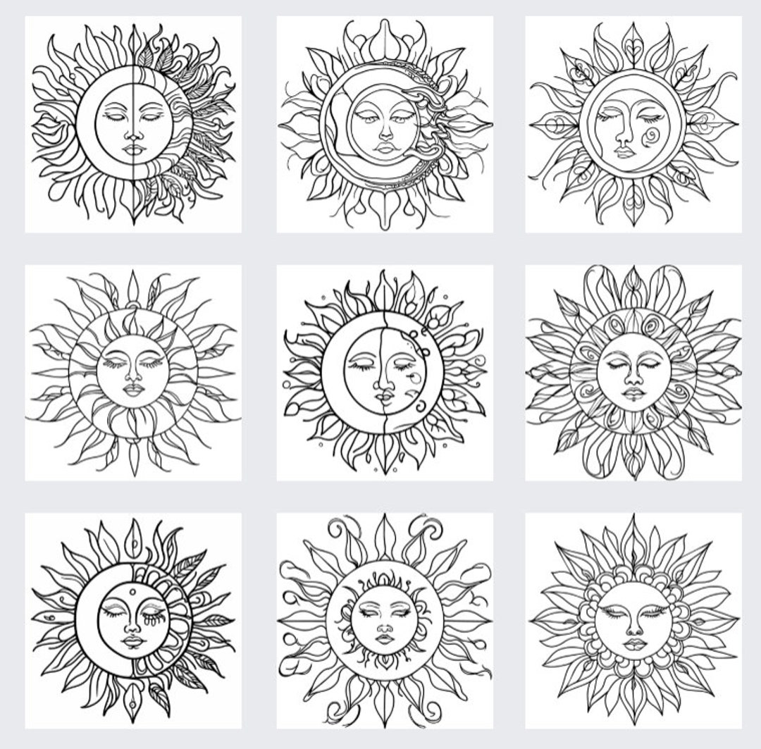 Ornate Sun Coloring Pages Digital Download X18 - Etsy