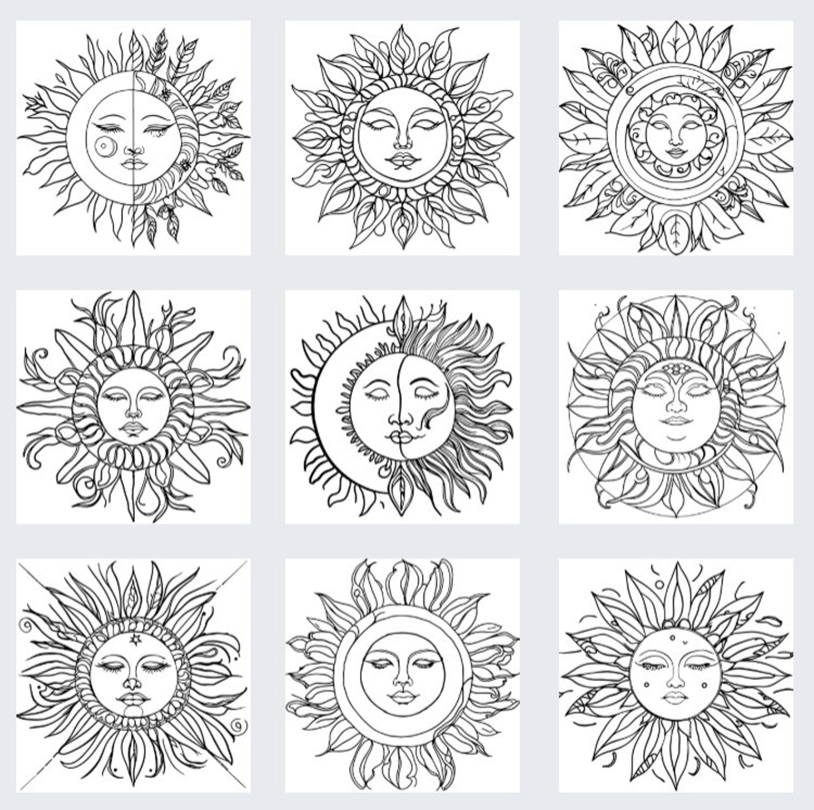 Ornate Sun Coloring Pages Digital Download X18 - Etsy