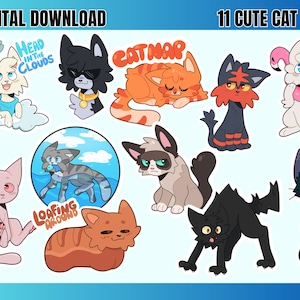 11 Cute Cat Digital Printable Stickers for Planners | Meme Cat Animals ...