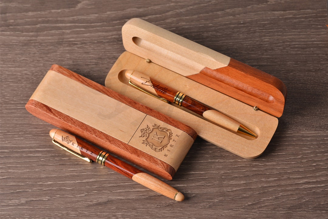 Executive Desktop Pen Holder Personalizable Wood Pen Case Set for CEO ...