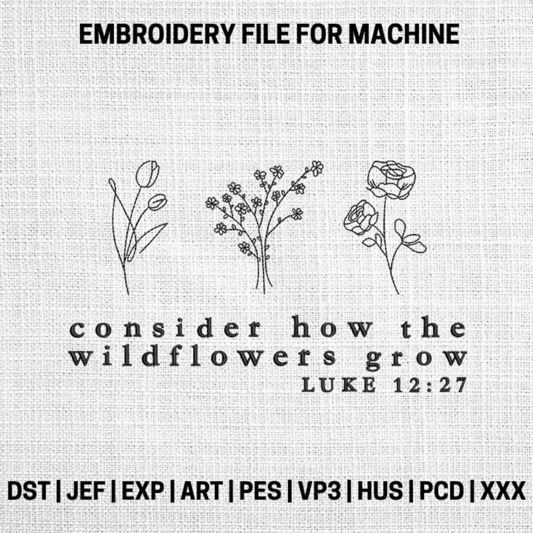 Wildflower Christian Embroidery Designs, Vible Verse Embroidery Pattern ...