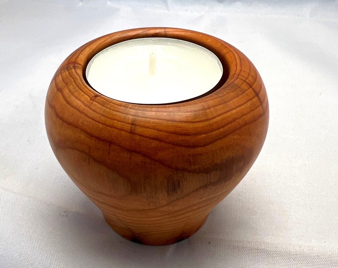 Turned Yew Wood Candle Holder + Candle - Etsy