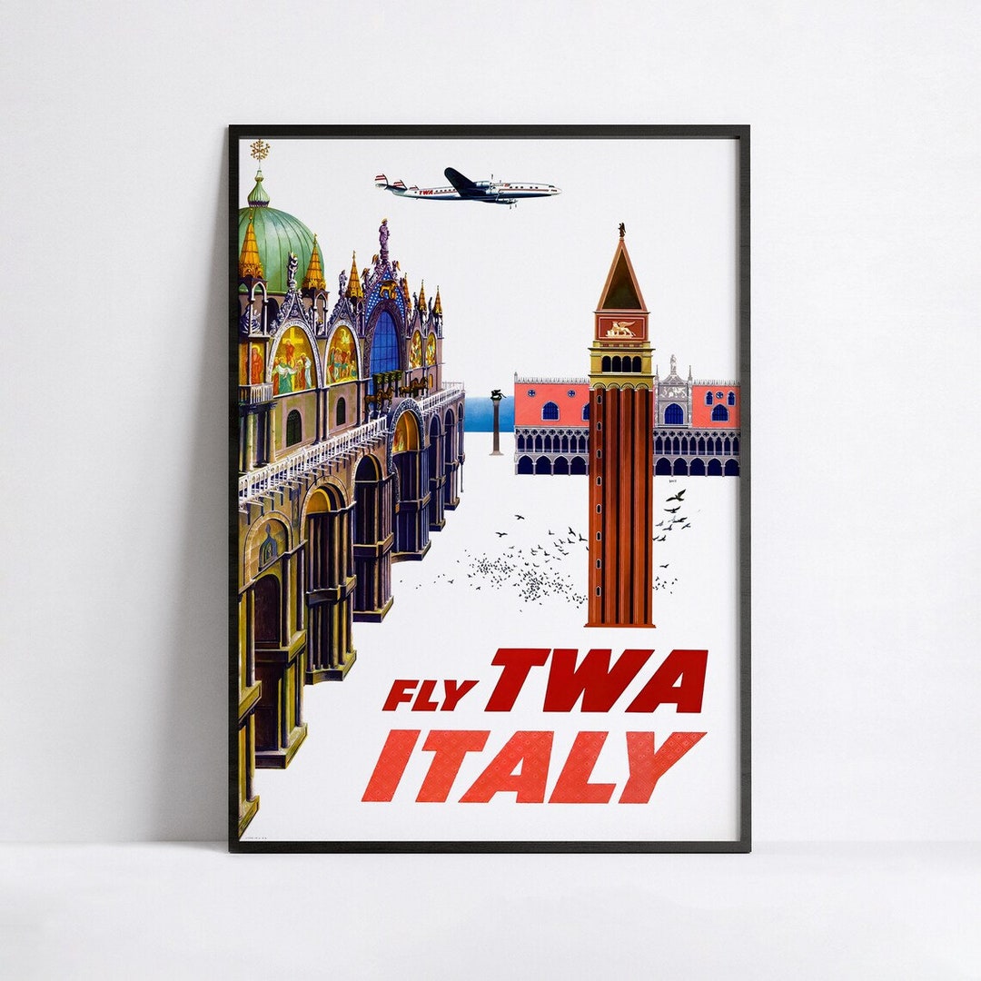 Vintage Aviation Poster fly TWA Italy TWA High Definition Matte Paper ...
