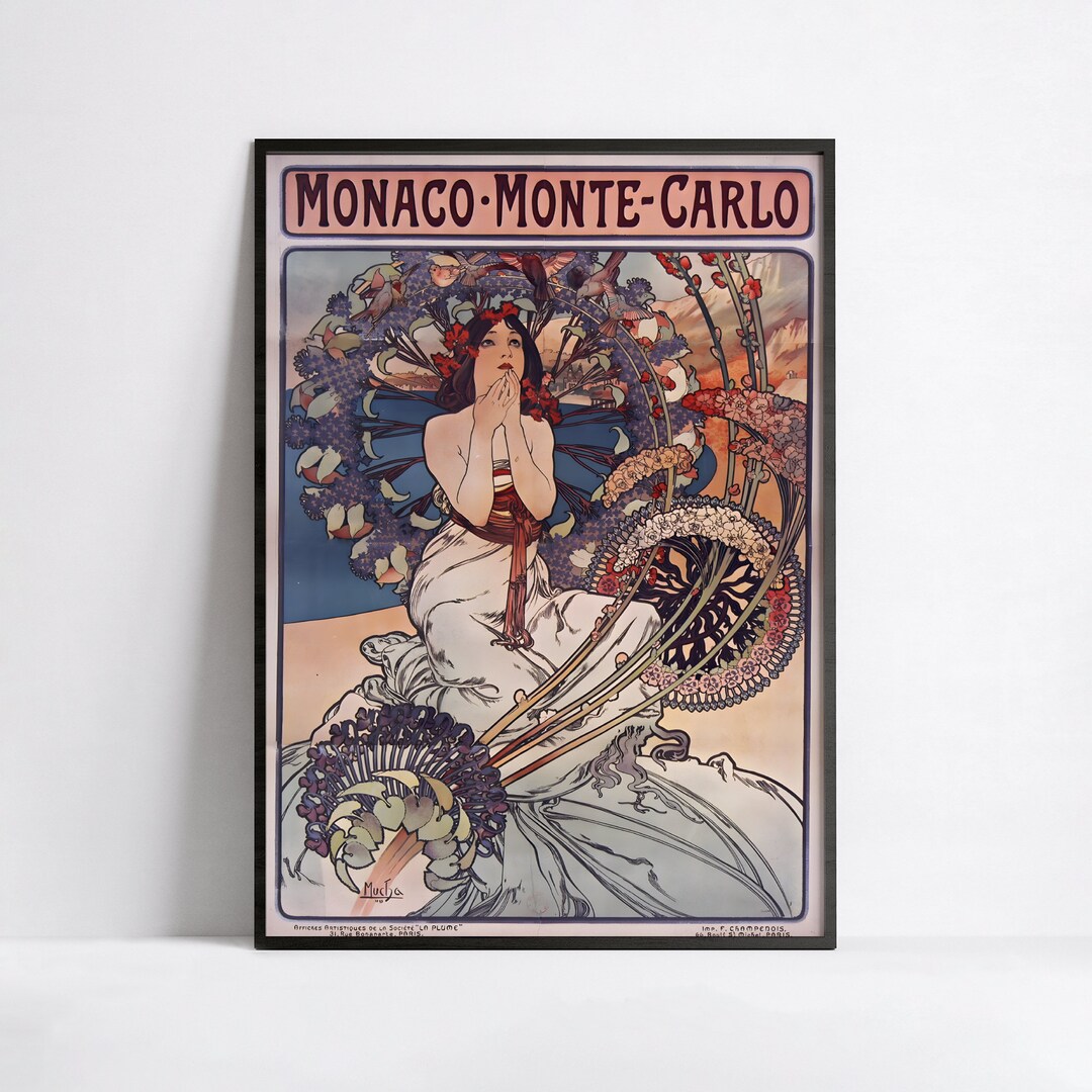 Vintage monaco monte Carlo Poster Alphonse Mucha Art Nouveau High ...