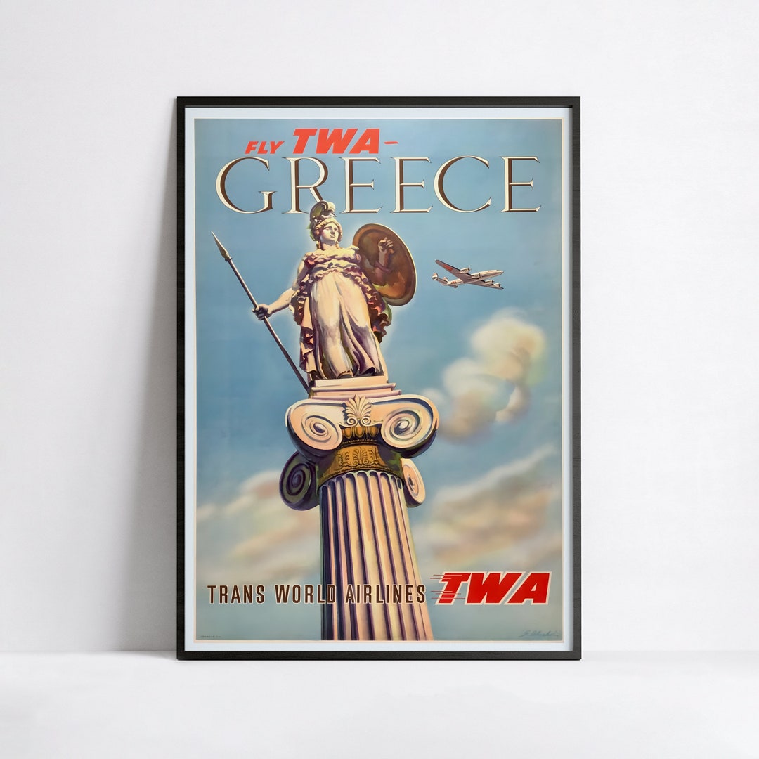 Vintage Travel Poster "greece - Athena Statue" - TWA - High Definition ...