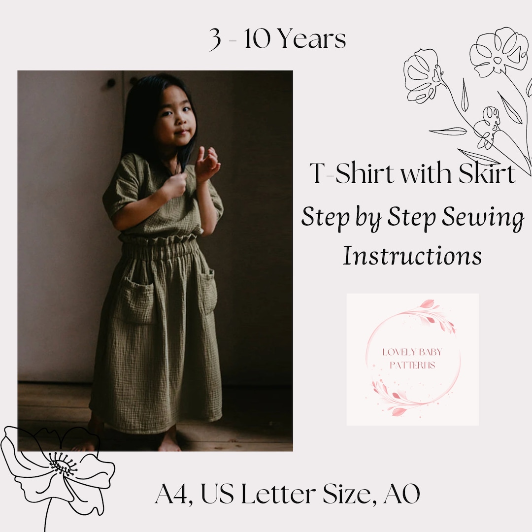 Girl's Skirt and T-shirt Sewing Pattern: Kids Sizes 3-10 (PDF Pattern ...