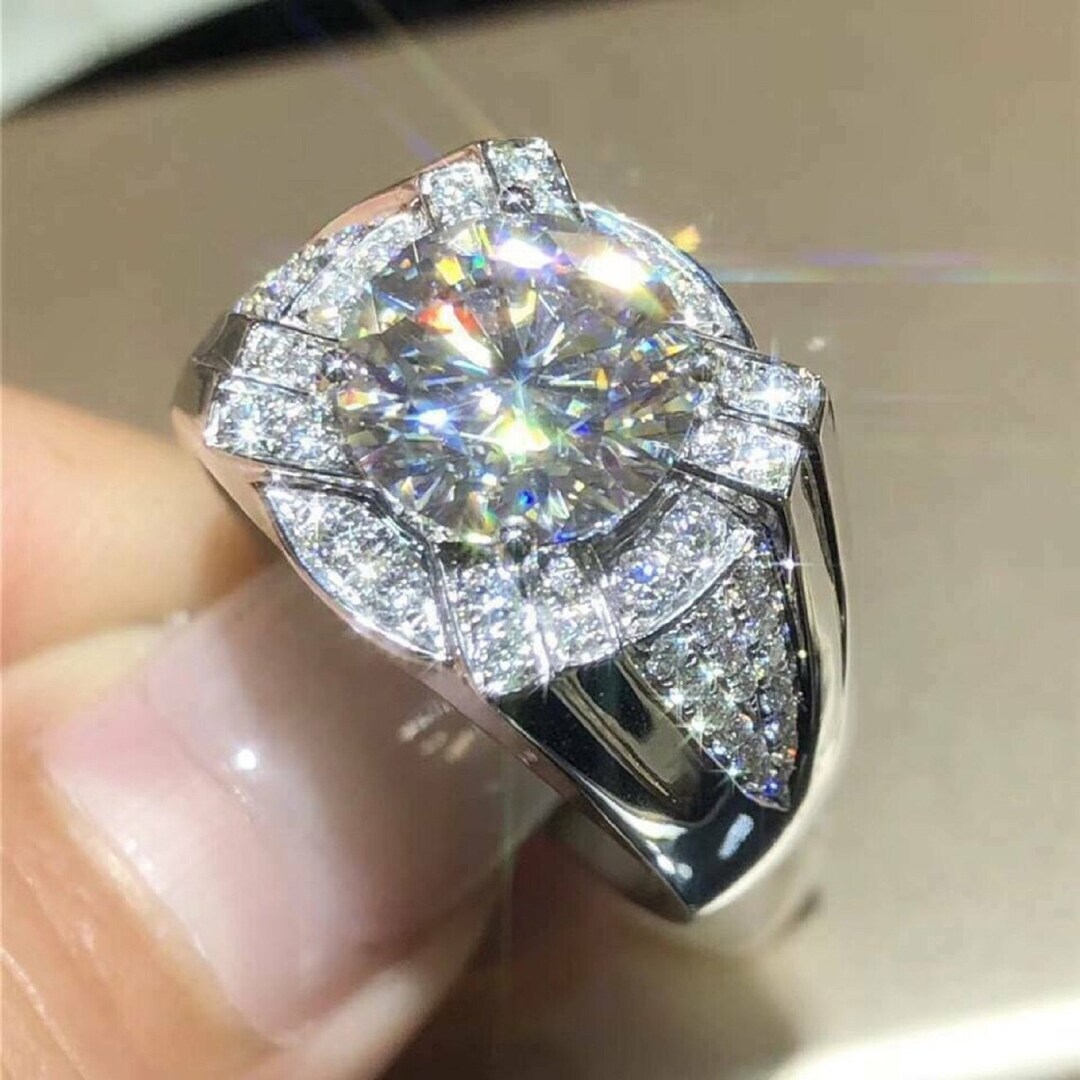3CTW Round Cut Real Moissanite Men's Wedding Engagement Ring | 925 ...