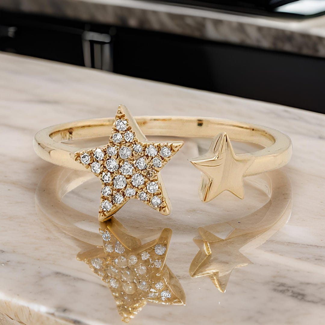 1/10CTW Star Shape Ring in 14K Gold Plated Silver Elegant Jewelry for ...