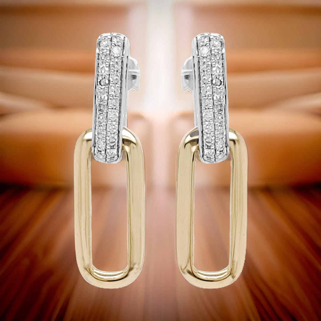 3/10CTW Paper Clip Drop Earing 14K Gold Plated Silver Perfect for Party ...