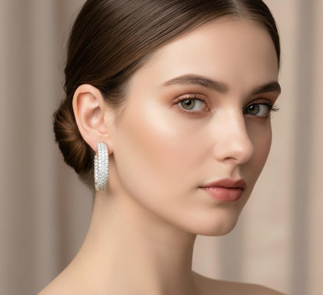 Moissanite Hoop Earrings | 14K Gold Plated Sterling Silver, Inside-out ...