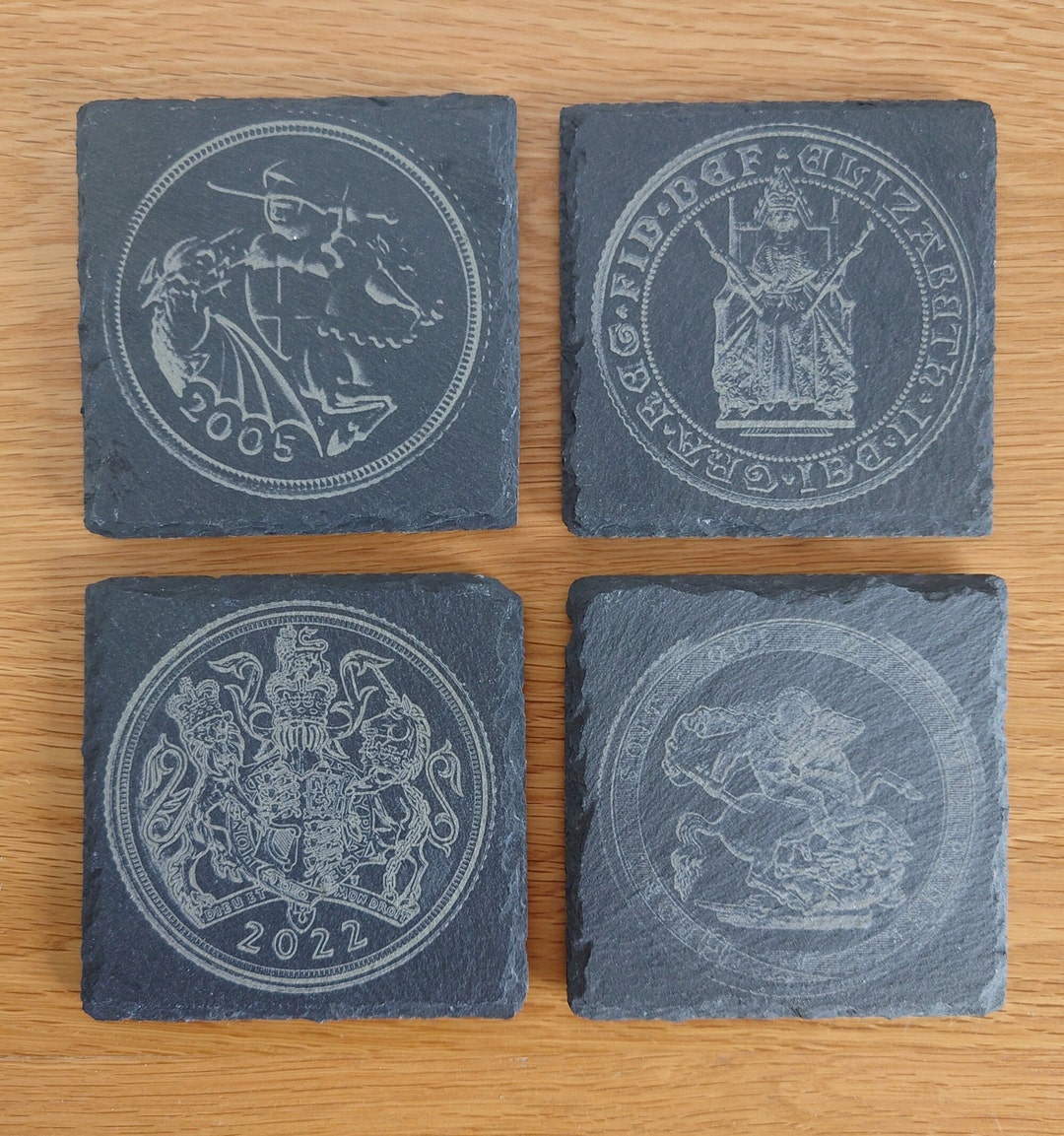 4 Slate Coasters, Gold Sovereign Coin Designed // Mancave // Coin ...