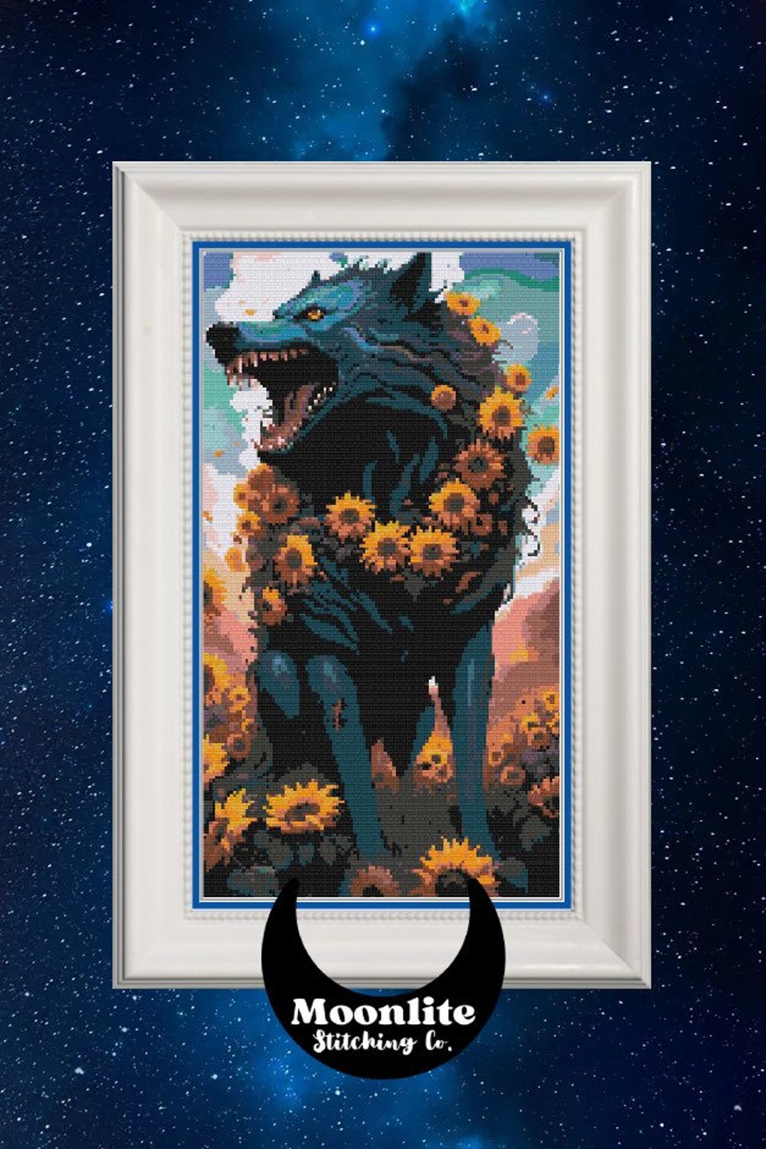 Digital PDF Cross Stitch Pattern, Fantasy Snarling Werewolf With ...