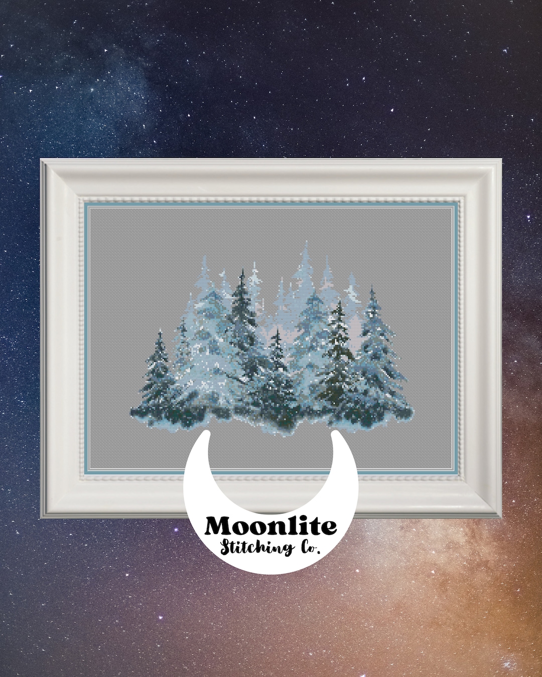 PDF Cross Stitch Pattern - Snowy Forest Winter Scene, Evergreen ...