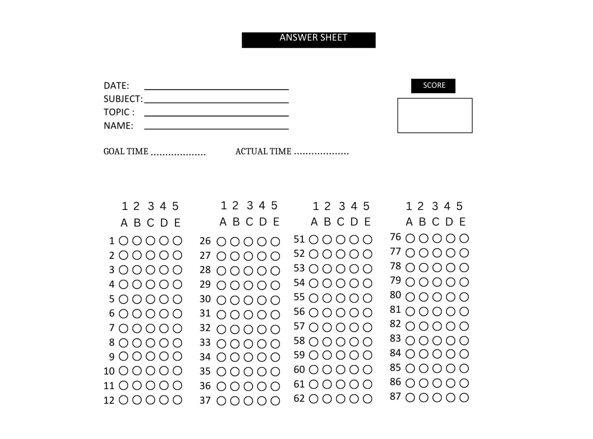 Zipgrade Answer Sheet PDF – Printable 50/100 Question Bubble Sheet ...