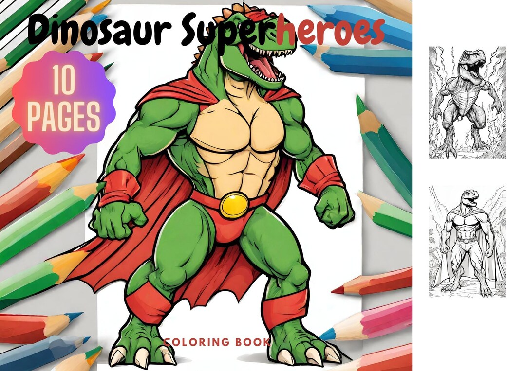 Dinosaur Superheroes Coloring Book - Etsy